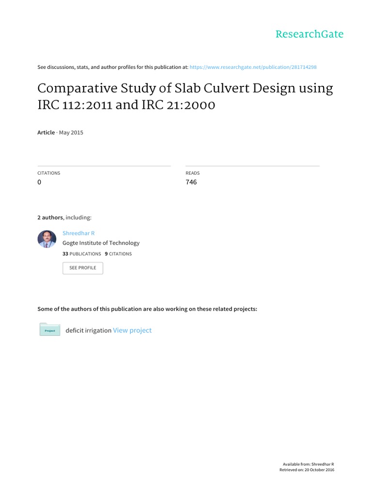 Slab Culvert IRC 21 IRC 112 | PDF | Shear Stress | Bending