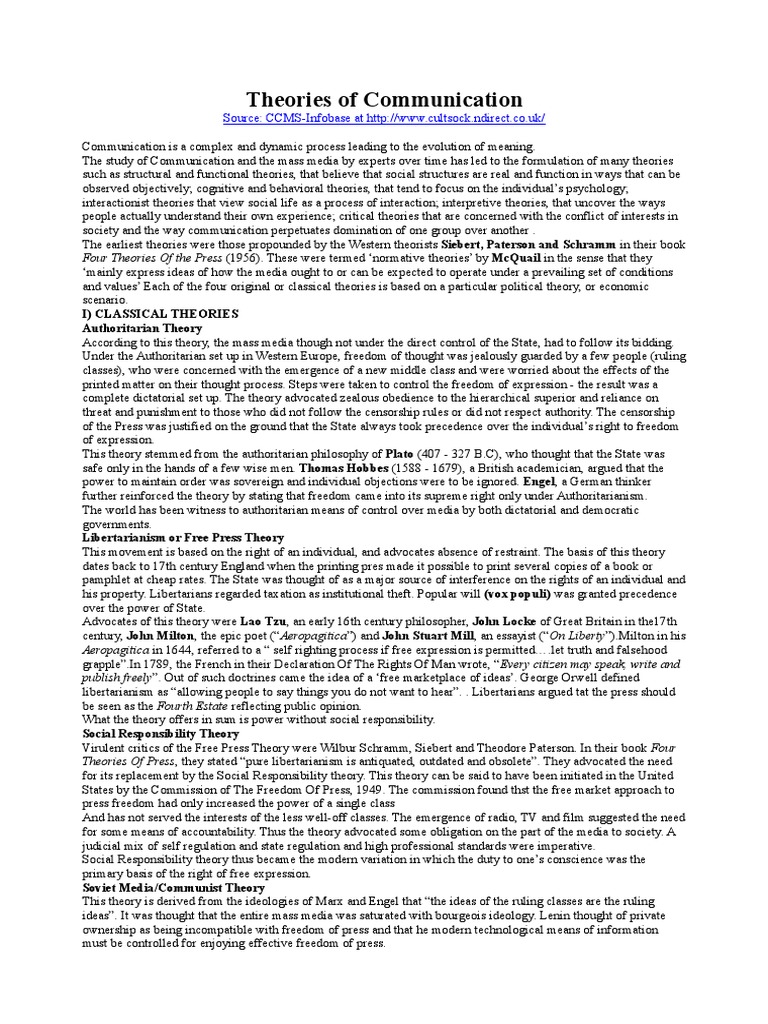 Theories of Mass and Media Communication | PDF | Mass Media | Communication