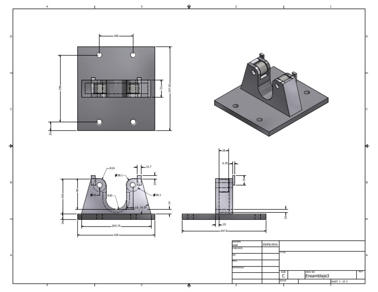 Assembly drawing of a mechanical system with multiple components ...