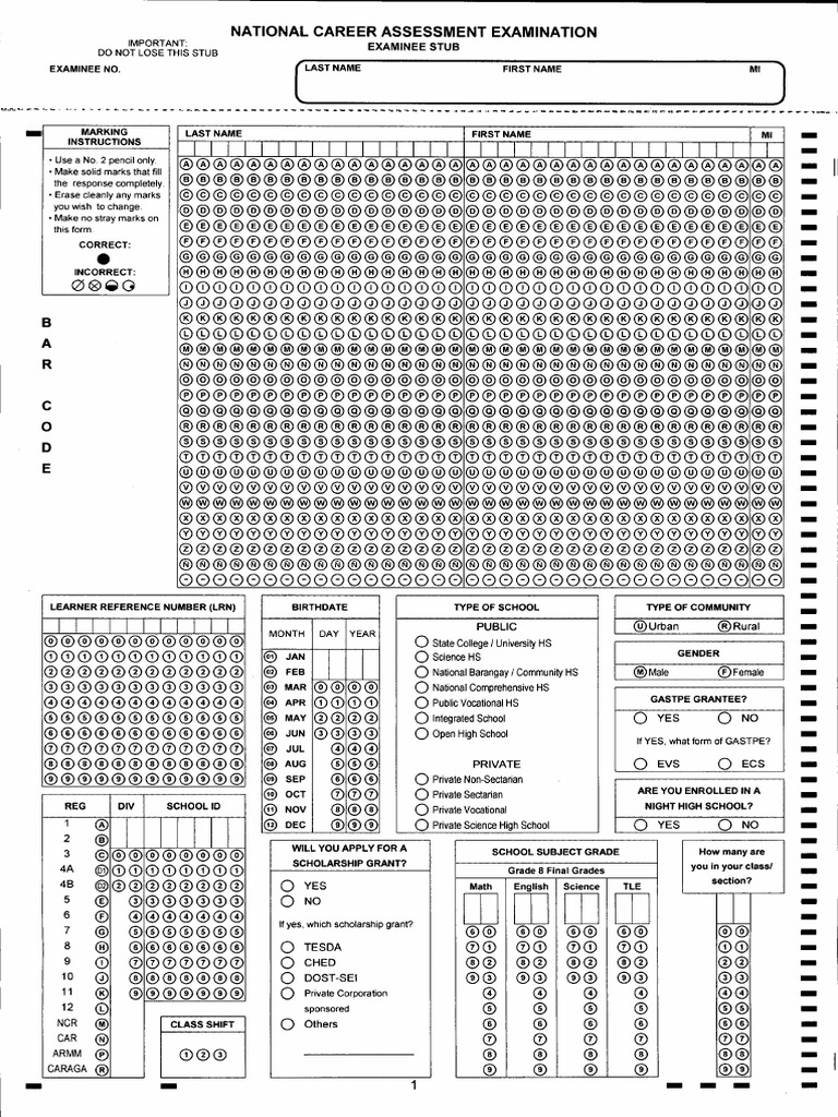 Ncae Answer Sheet 2016 | PDF