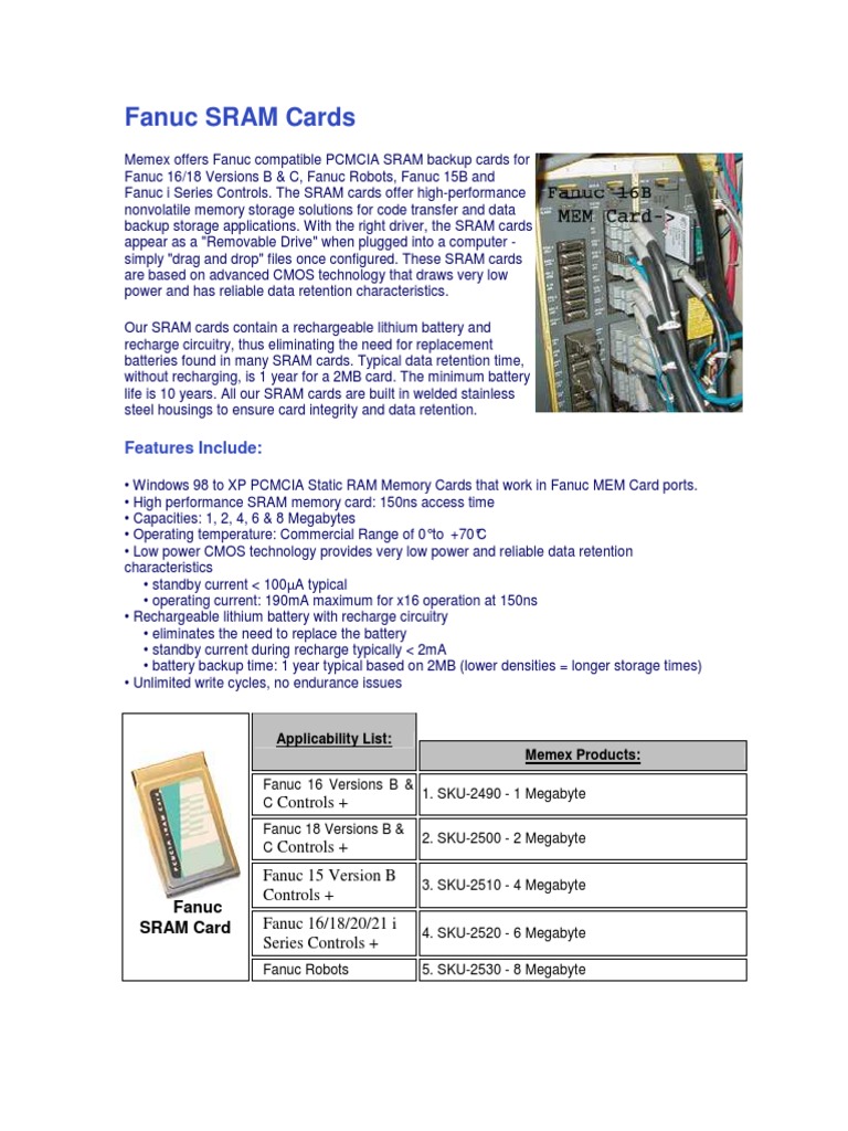 M100756 Fanuc SRAM Cards | PDF | Random Access Memory | Rechargeable ...