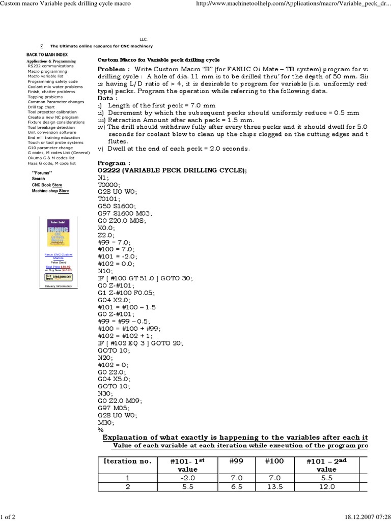Custom Macro Variable Peck Drilling Cycle Macro | PDF | Drilling ...