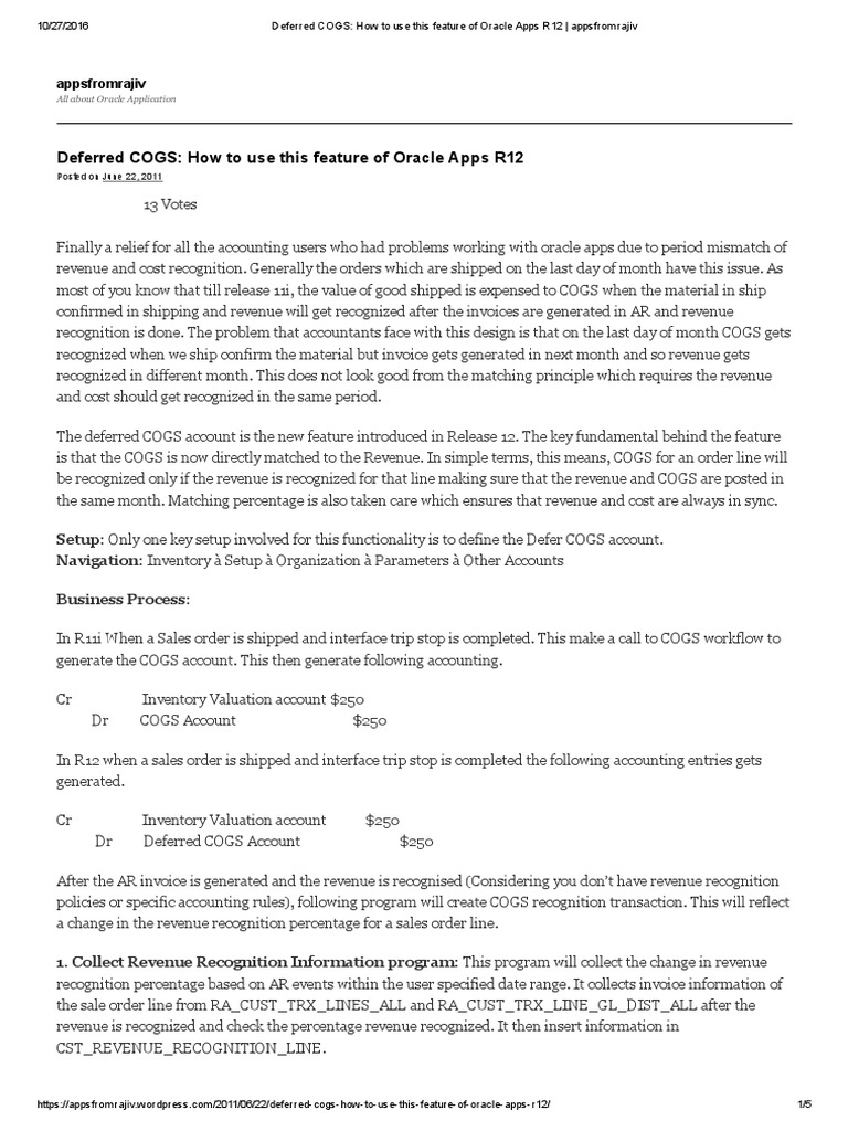 Deferred COGS: How To Use This Feature of Oracle Apps R12 ...