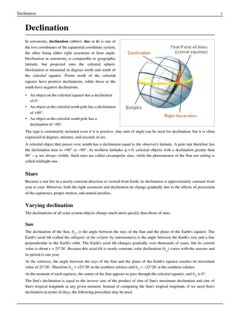 Understanding Astronomical Declination | PDF