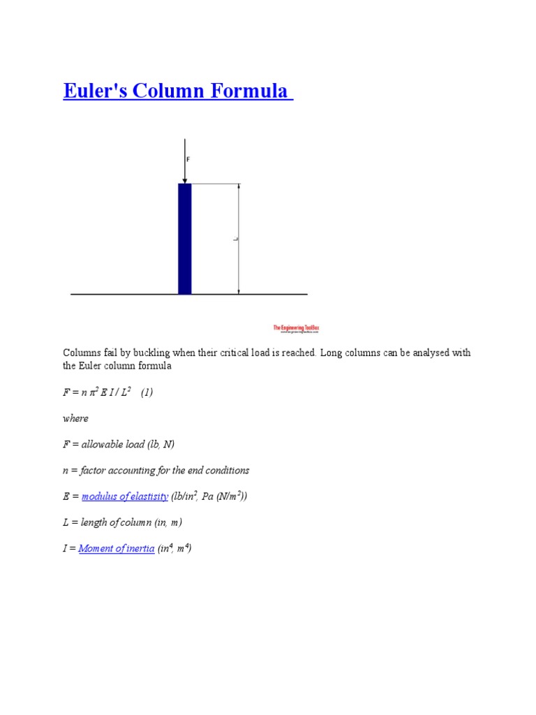 Euler's Column Formula - Determine Critical Buckling Load with n Factor ...