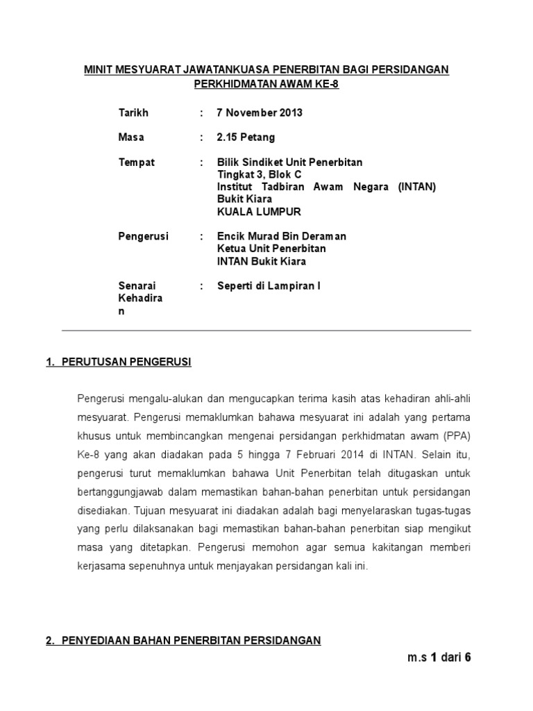 Latihan Menulis Minit Mesyuarat | PDF