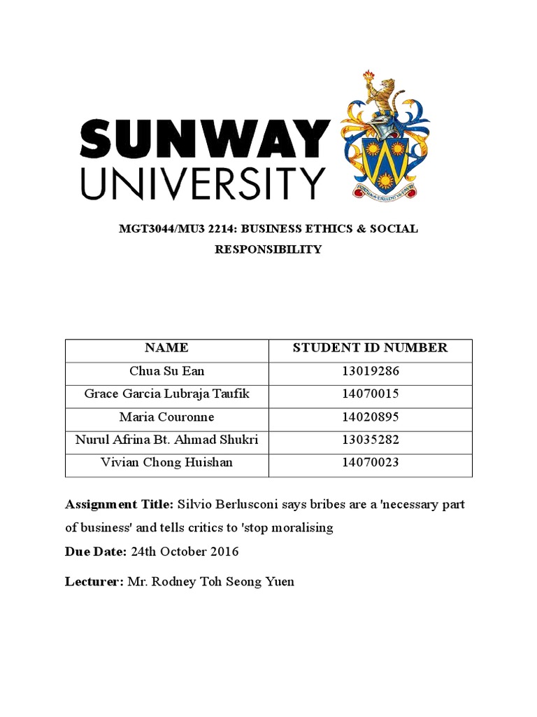 Business Ethics Assignment Final | PDF | Bribery | Corruption