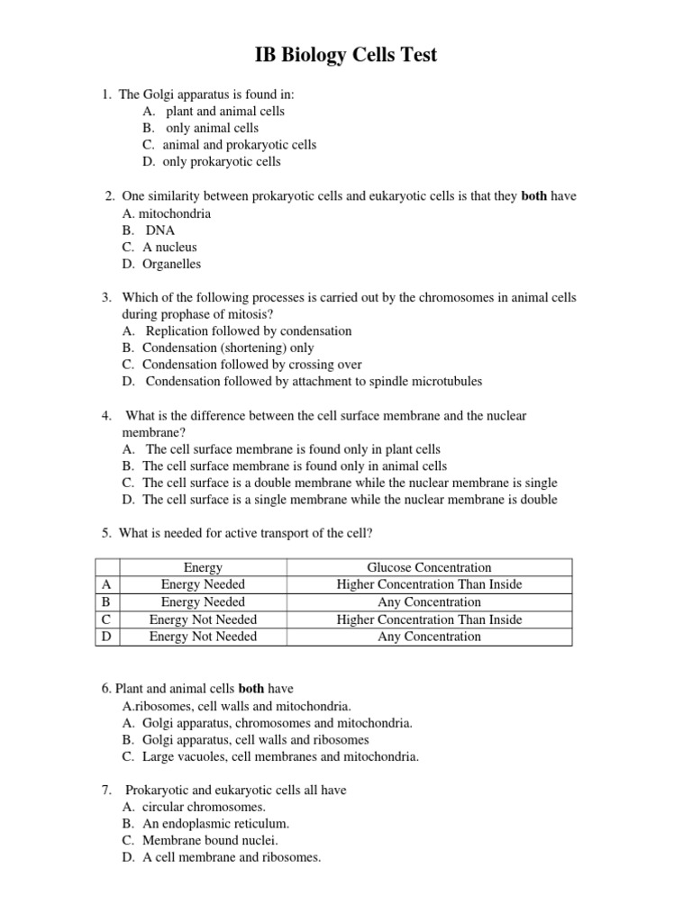 Cell Test IB BIO HL 123 | PDF | Mitosis | Cell (Biology)