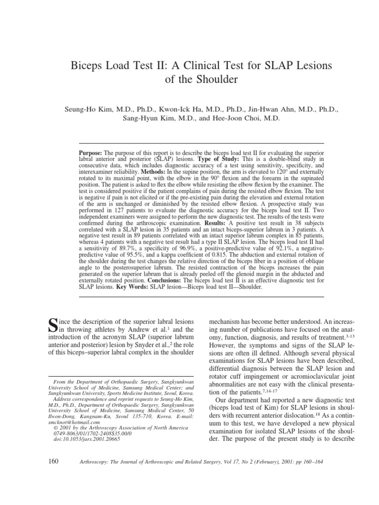 Biceps Test For Slap | PDF | Shoulder | Elbow