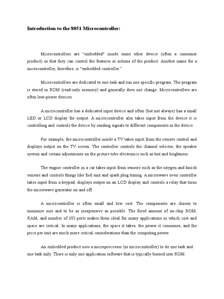 Introduction To The 8051 Microcontroller | PDF | Microcontroller | Microprocessor