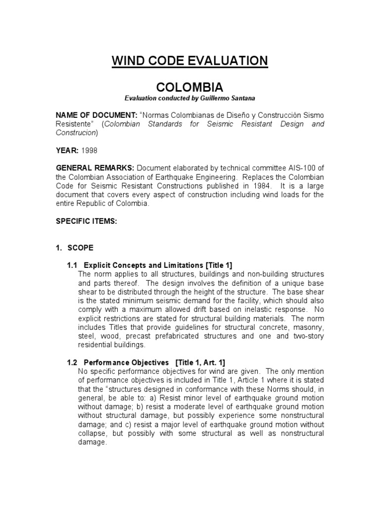 An Evaluation of Wind Load Provisions in Colombia's 1998 Seismic Design ...