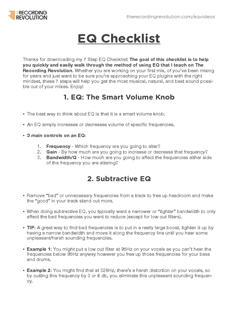 Eq Checklist | PDF | Equalization (Audio) | Sound
