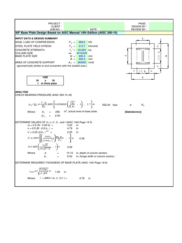WF Base Plate Design Based On AISC Manual 14th Edition (AISC 360-10) | PDF | Teaching Methods ...