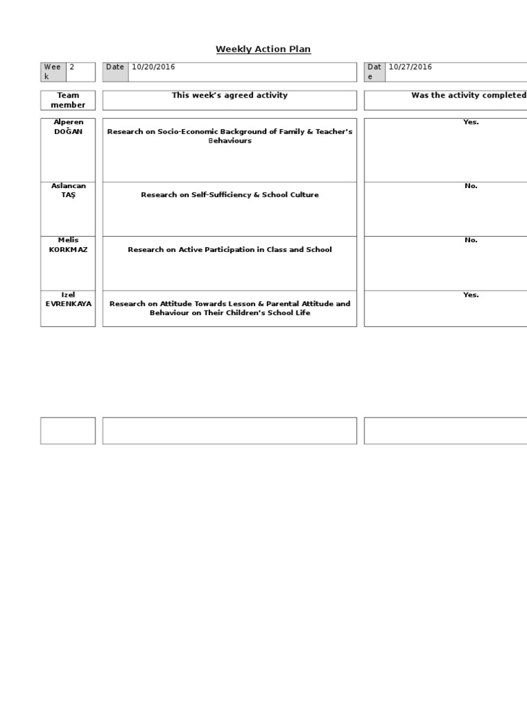 Weekly Action Plan | PDF