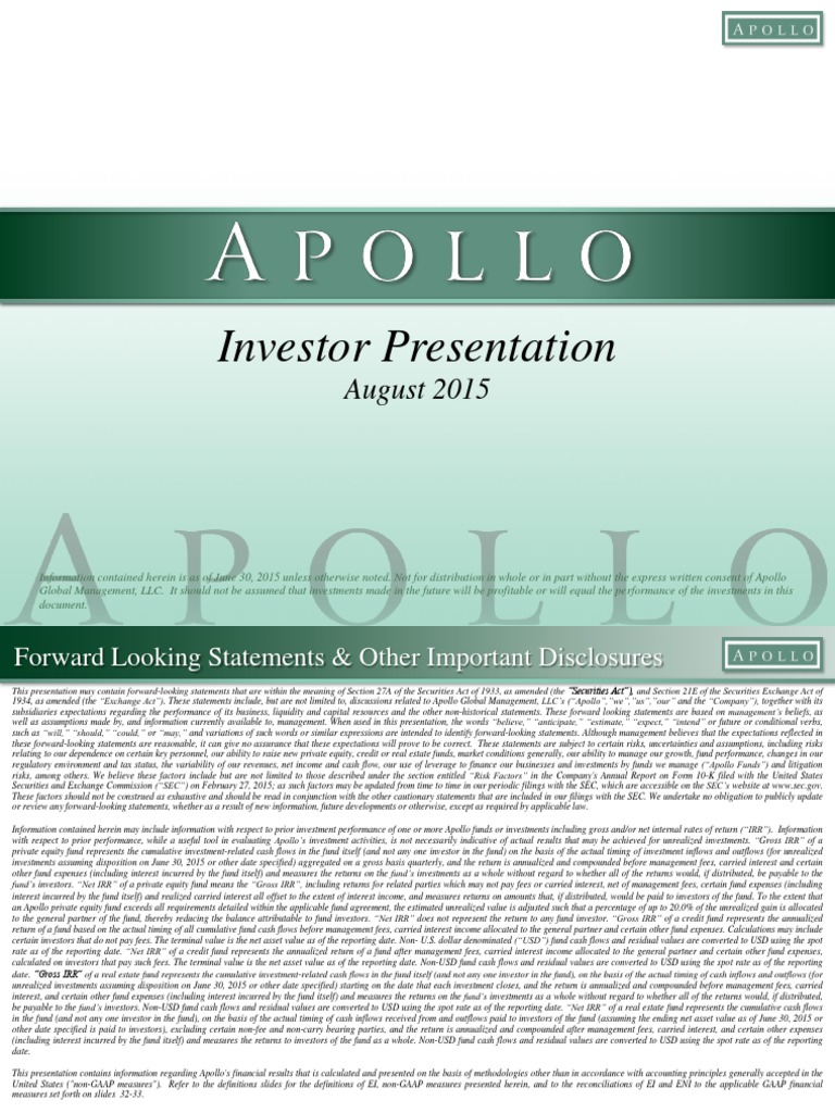 Apollo Global Management Overview 2015 | PDF | Private Equity | Carried ...