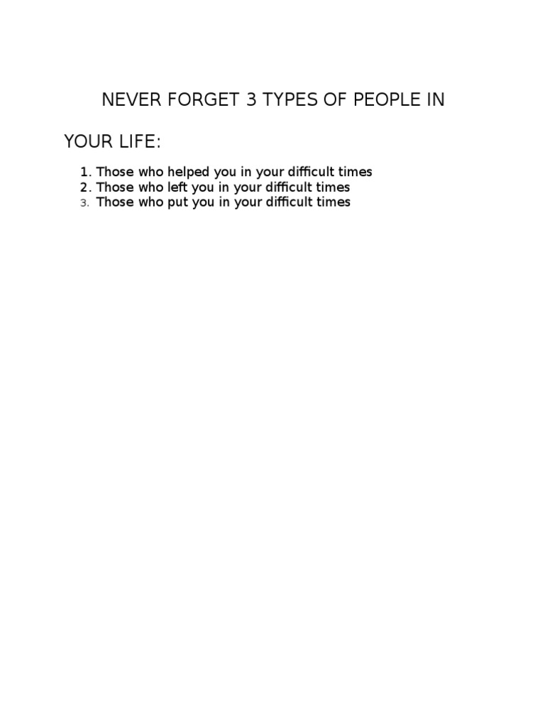Never Forget 3 Types of People in Your Life | PDF