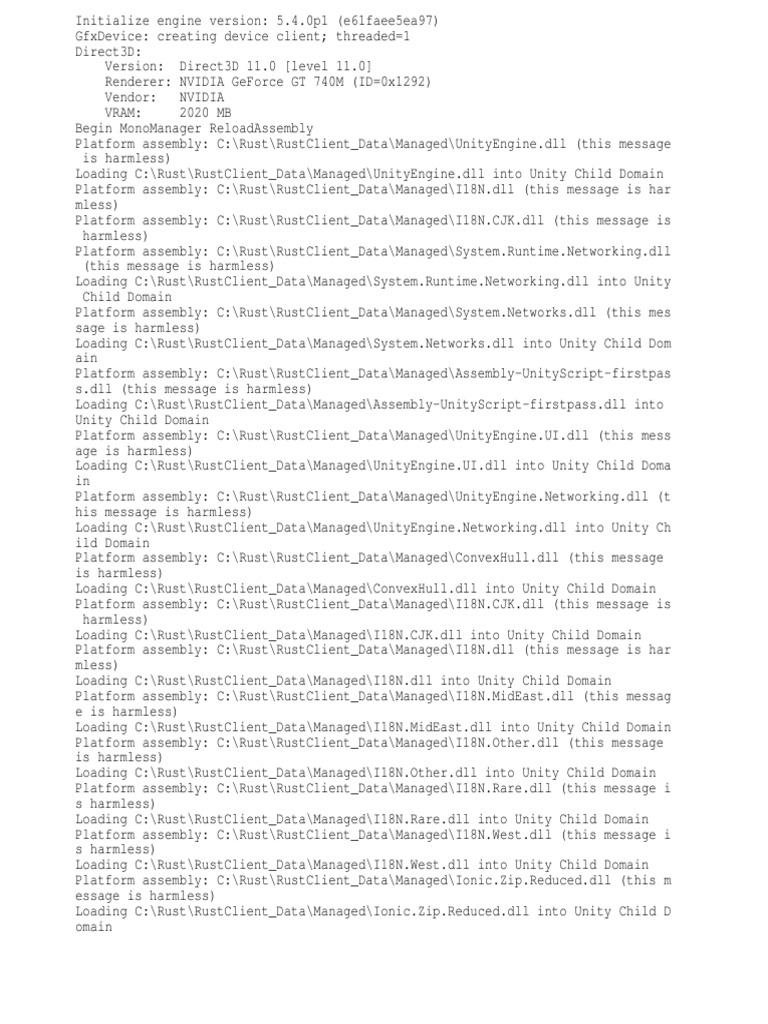 Rust Game Client Initialization Log | PDF | Operating System Families | Operating System Technology