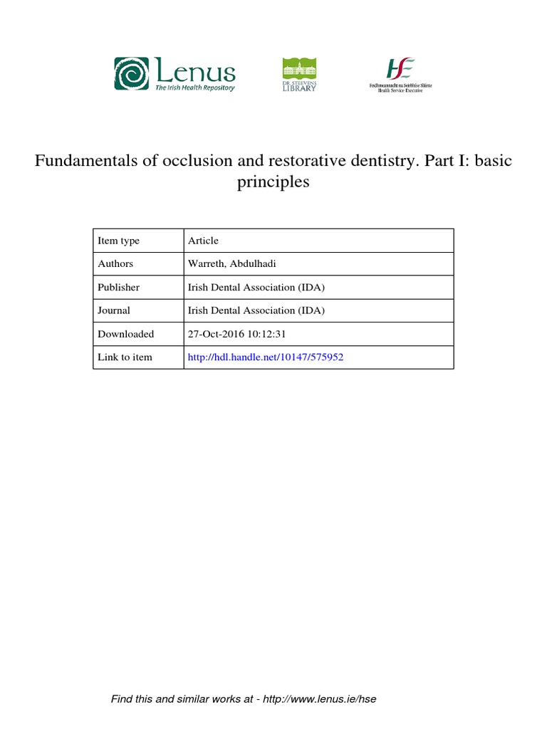 Fundamentals of Occlusion and Restorative Dentistry | PDF | Mouth ...