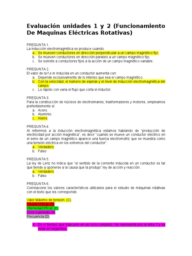 Evaluacion Semana 1-2 (Funcionamiento de Maquinas Electricas Rotativas) | PDF