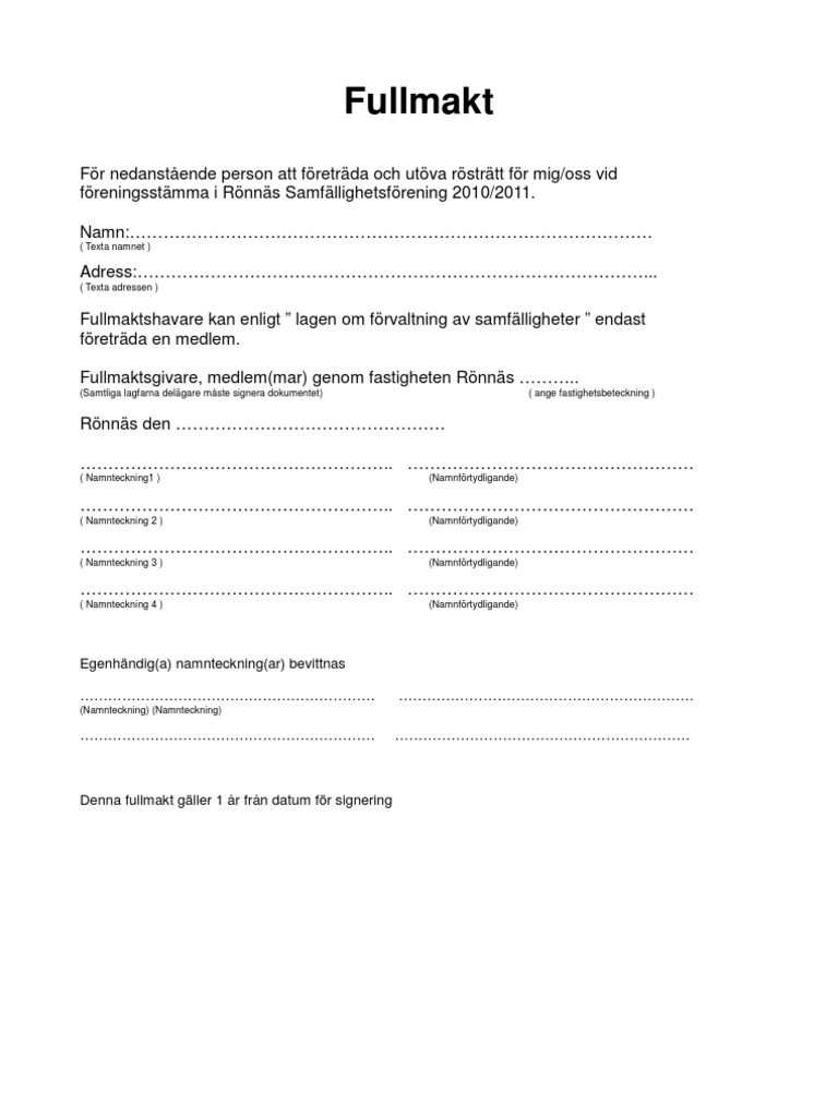 Fullmakt | PDF