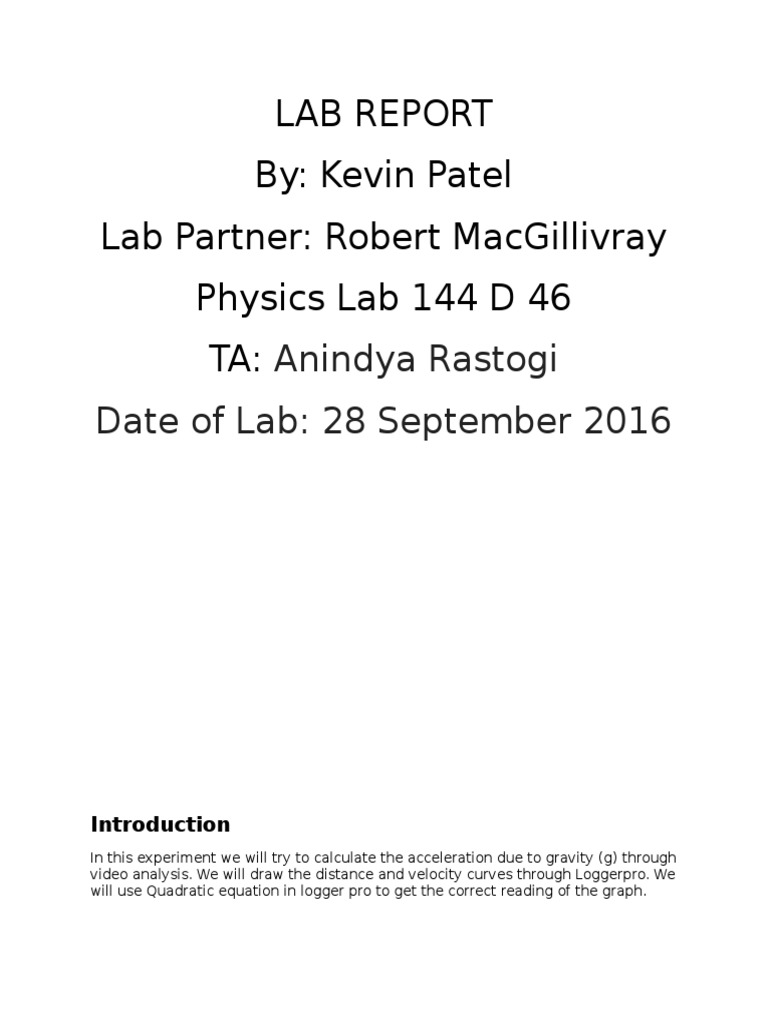 Lab Report 02 | PDF | Acceleration | Gravity
