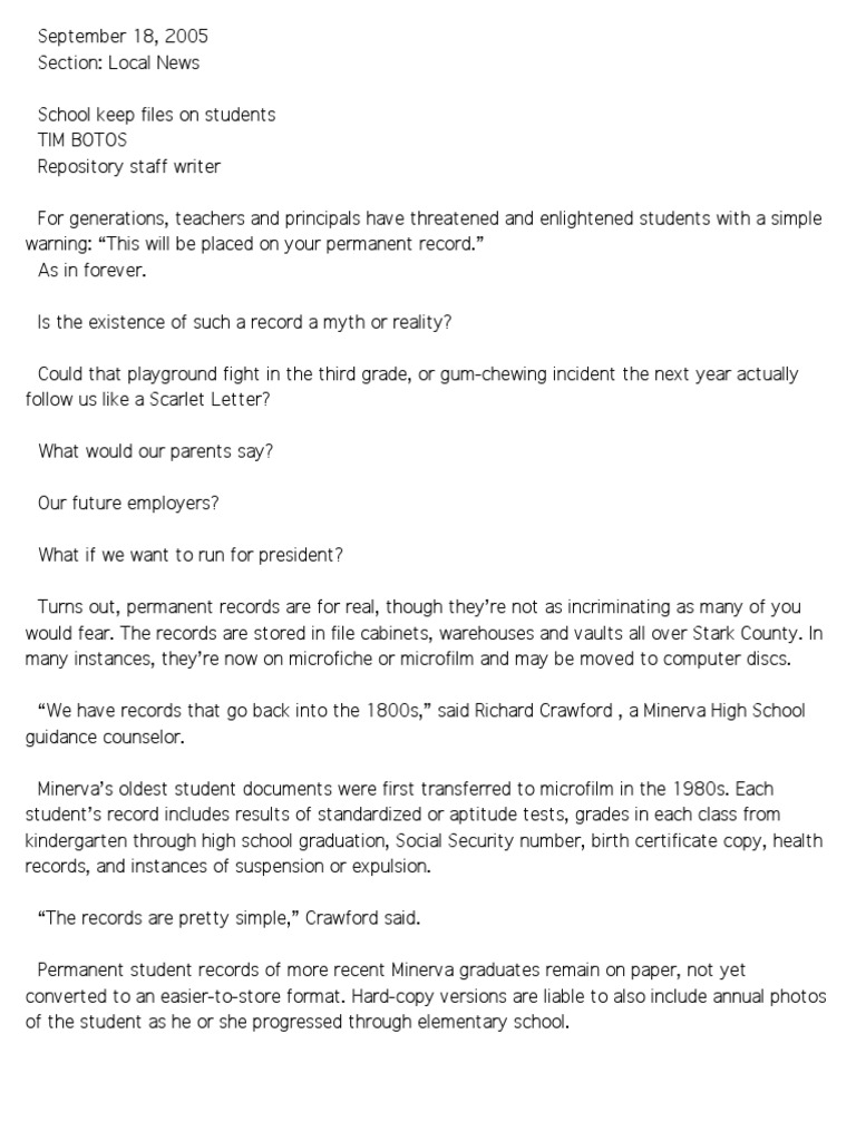 Your Permanent Record | PDF | Canton | Secondary School
