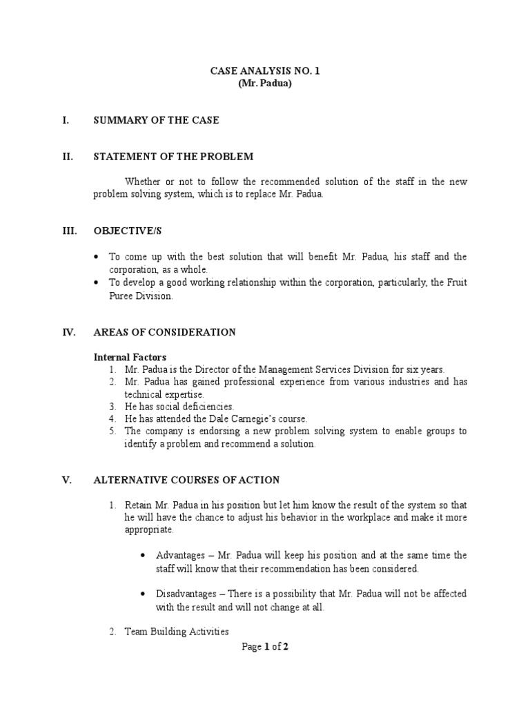 Case Analysis No. 1 (Mr. Padua) | PDF | Team Building | Applied Psychology