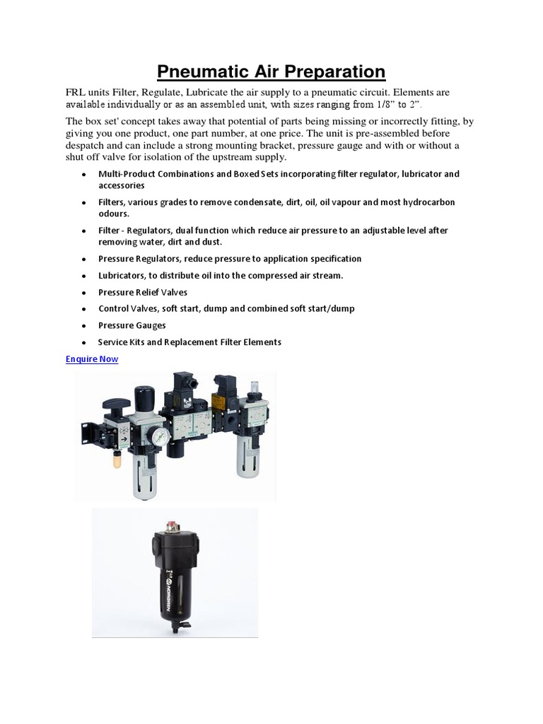 Pneumatic Air Preparation PDF | Download Free PDF | Valve | Actuator