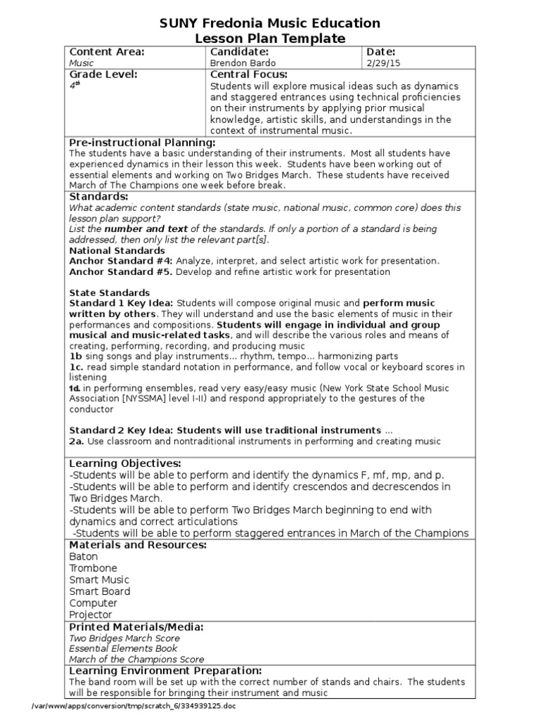 Band Lesson Plan 2 | PDF | Cognitive Science | Learning