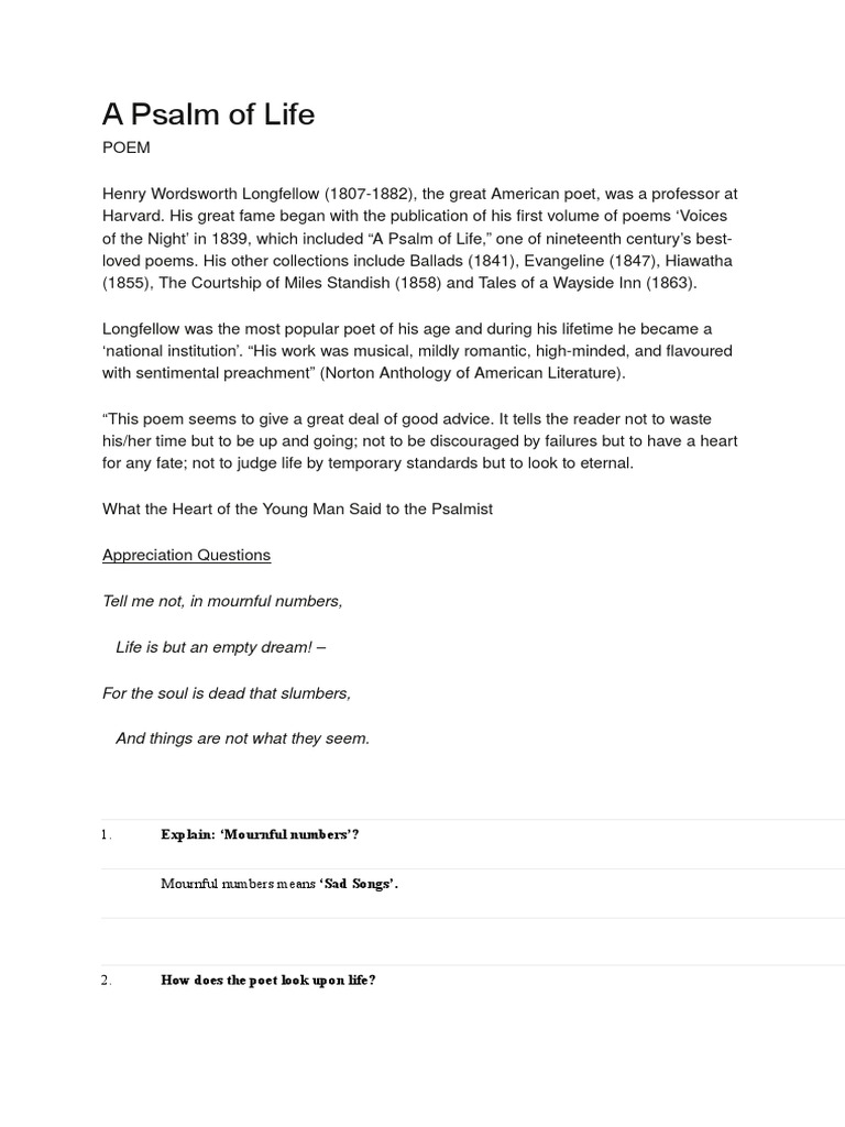 A Psalm of Life | PDF | Poetry