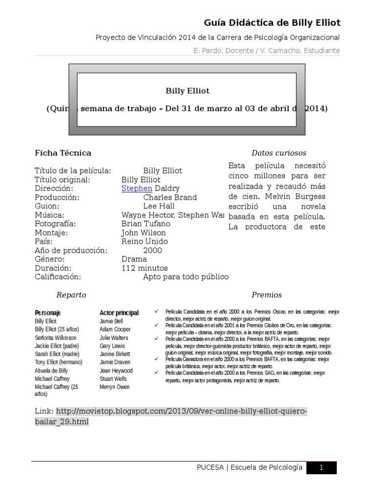 Ficha Didáctica Billy Elliot | PDF | Sicología | Conceptos psicologicos