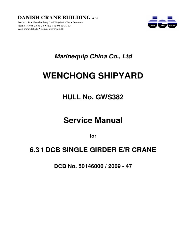 Service Manual for 6.3t E/R Crane | PDF | Elevator | Mains Electricity