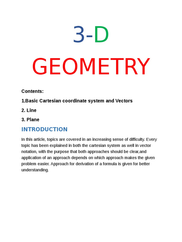 3D Geometry | PDF | Plane (Geometry) | Trigonometric Functions
