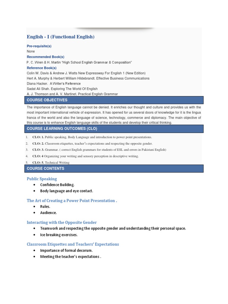 Functional English Outline Updated | PDF | English Language | Critical ...