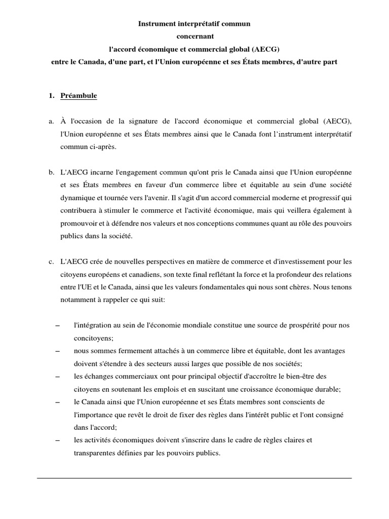 Déclaration Interprétative Sur Le Ceta | PDF | Union européenne | Canada