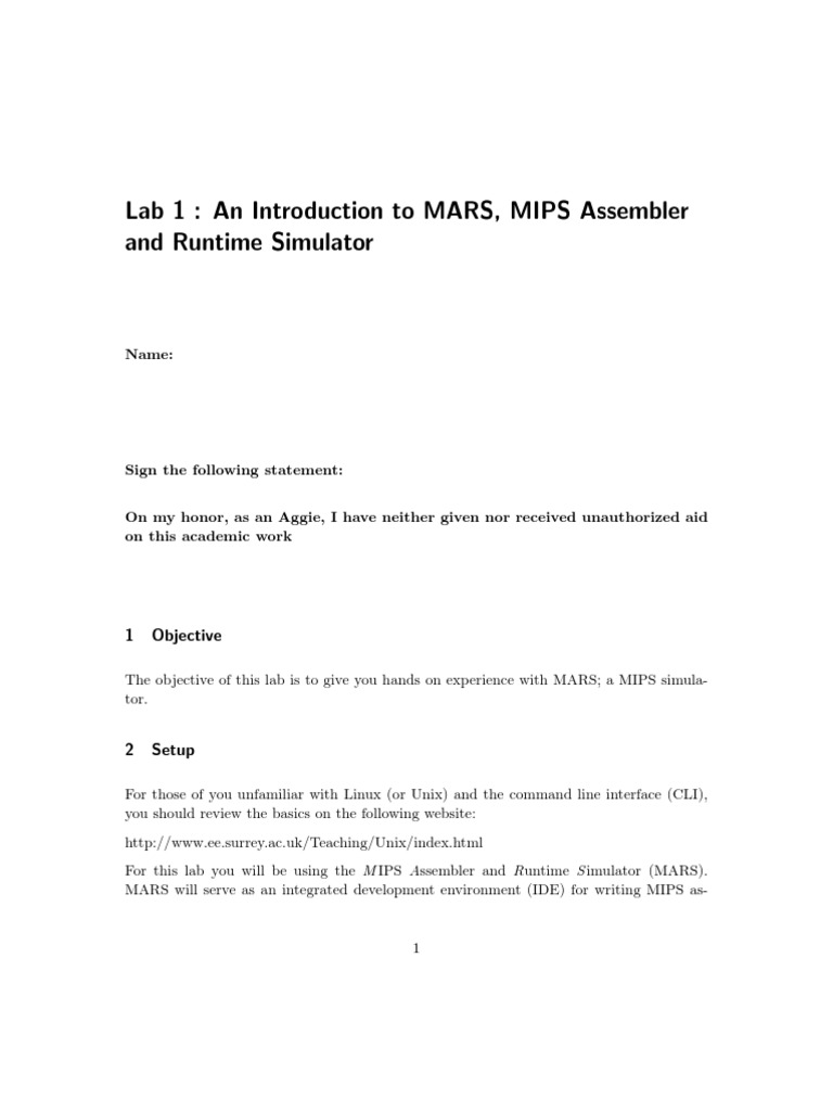 Lab01 Mars PDF | PDF | Assembly Language | Subroutine Lab01 Mars PDF | PDF | Assembly Language | Subroutine