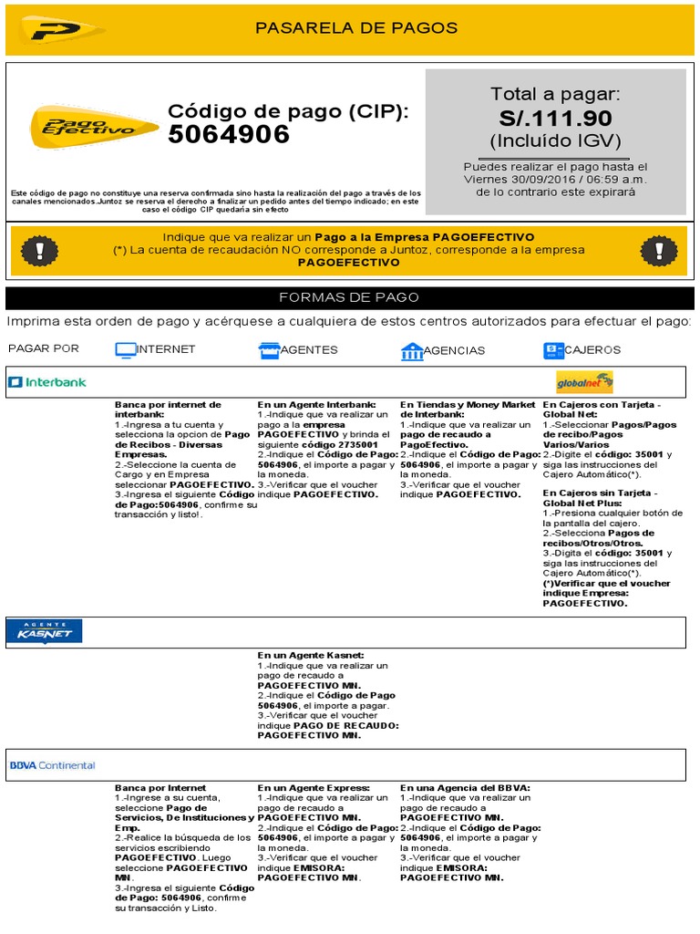 Código de Pago (CIP) :: Total A Pagar: (Incluído IGV) | PDF