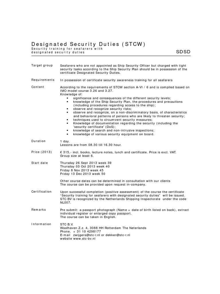 Security Training For Seafarers With Designated Security Duties | PDF