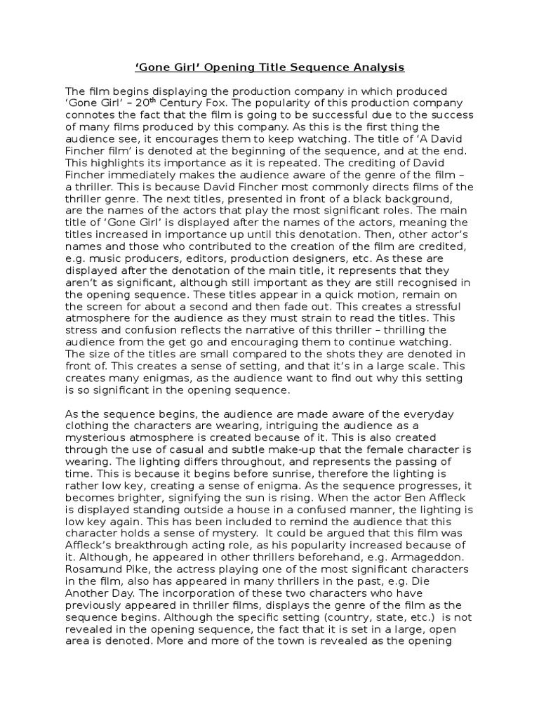 'Gone Girl' Opening Sequence Analysis | PDF | Actor | Voice Over