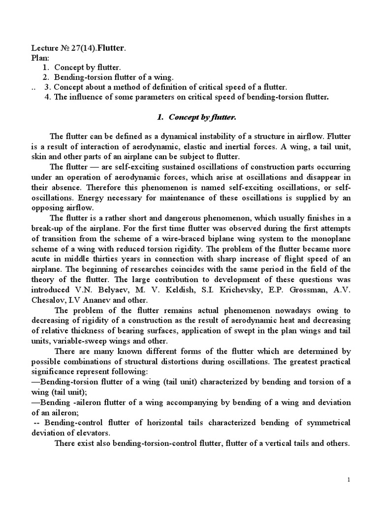 Lecture 27 - Flutter | PDF | Bending | Rotation Around A Fixed Axis