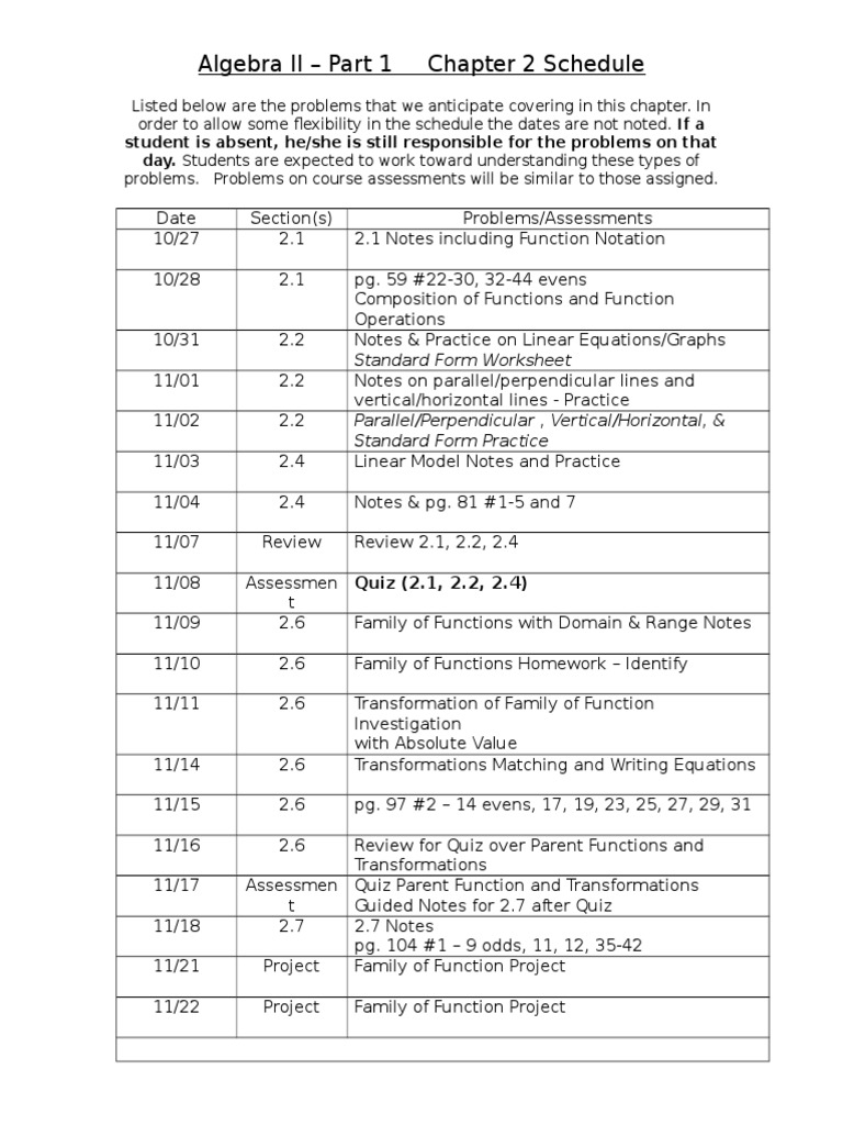 Chapter 2 Schedule | PDF