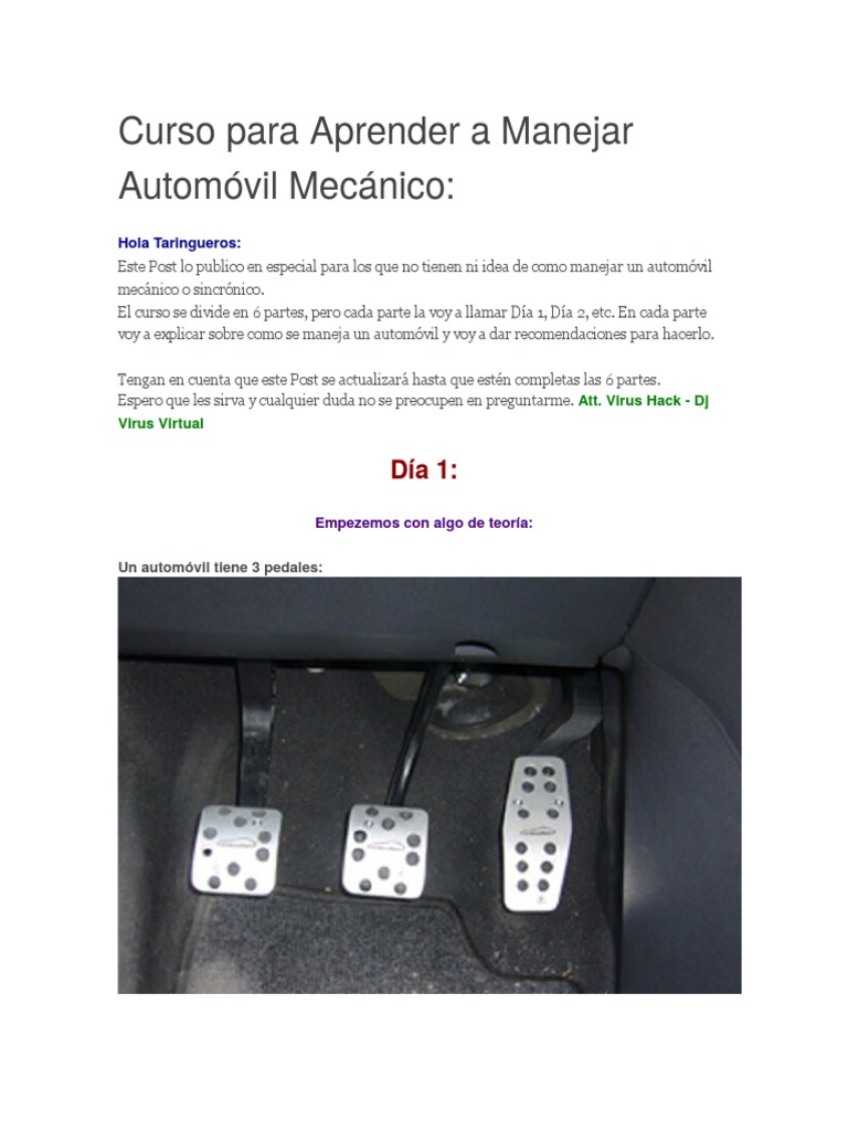 Curso para Aprender A Manejar Automóvil Mecánico | PDF | Coche | Ocio