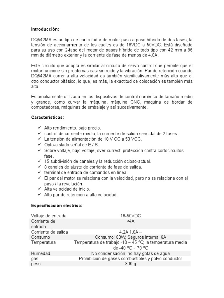 Controlador DQ542MA para Motores Paso a Paso | PDF | Corriente ...
