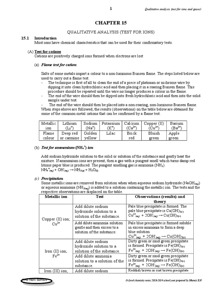2-Test For Ions (Qualitative Analysis) | PDF | Precipitation (Chemistry ...