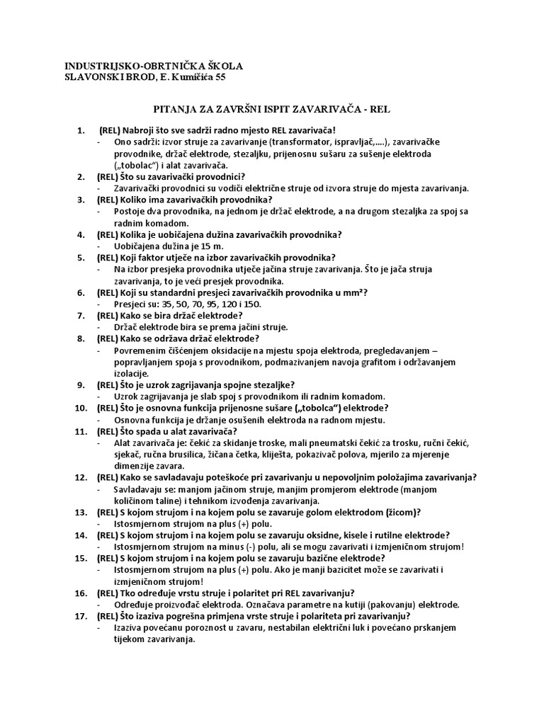 Pitanja Iz Zavarivanja Zavrsni Ispit - REL | PDF