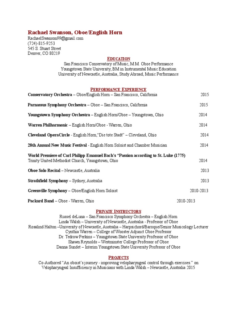 Performance Resume | PDF | Oboe | Cor Anglais