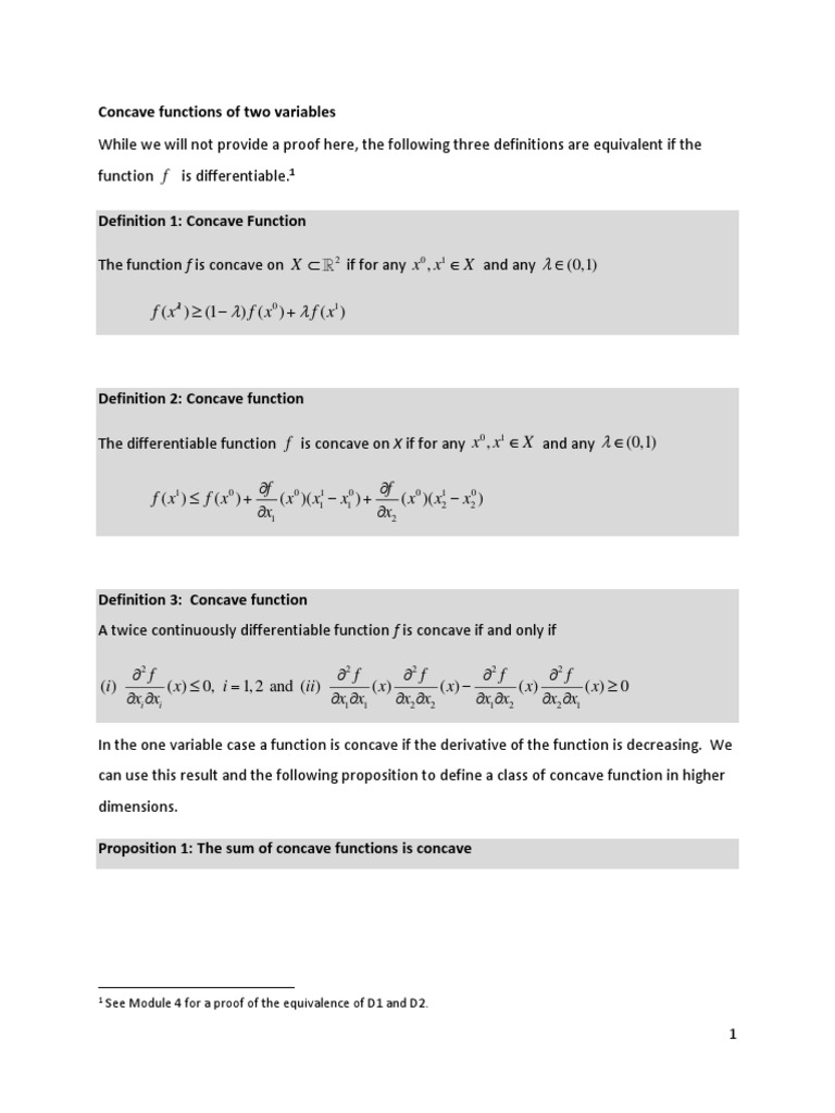 Concave Functions of Two Variables: X XX X | PDF | Utility | Function ...