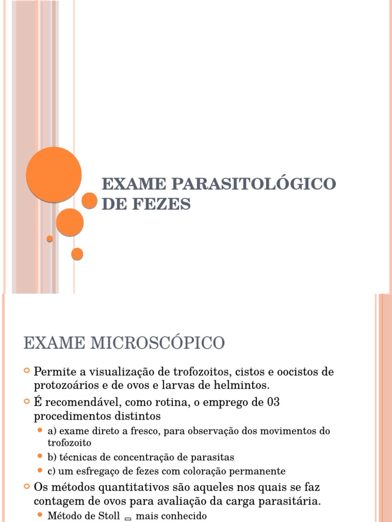 Análise parasitológica de fezes: métodos de exame microscópico | PDF