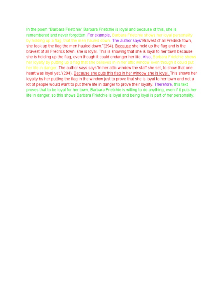 Loyalty in "Barbara Frietchie" Poem | PDF