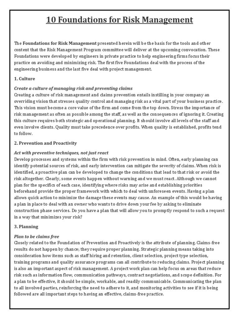 10 Foundations For Risk Management | Download Free PDF | Risk ...